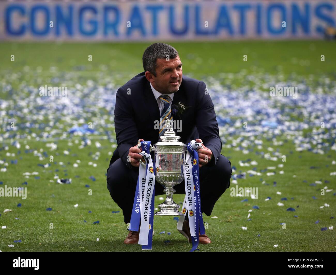 St Johnstone manager Callum Davidson celebrates with the Scottish Cup ...