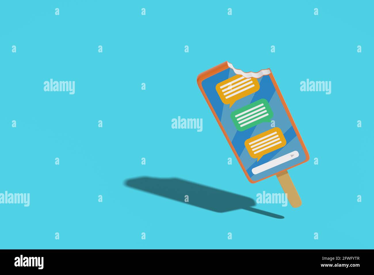 Mobile phone shaped ice cream with a nibble. Cartoon style. 3d ...