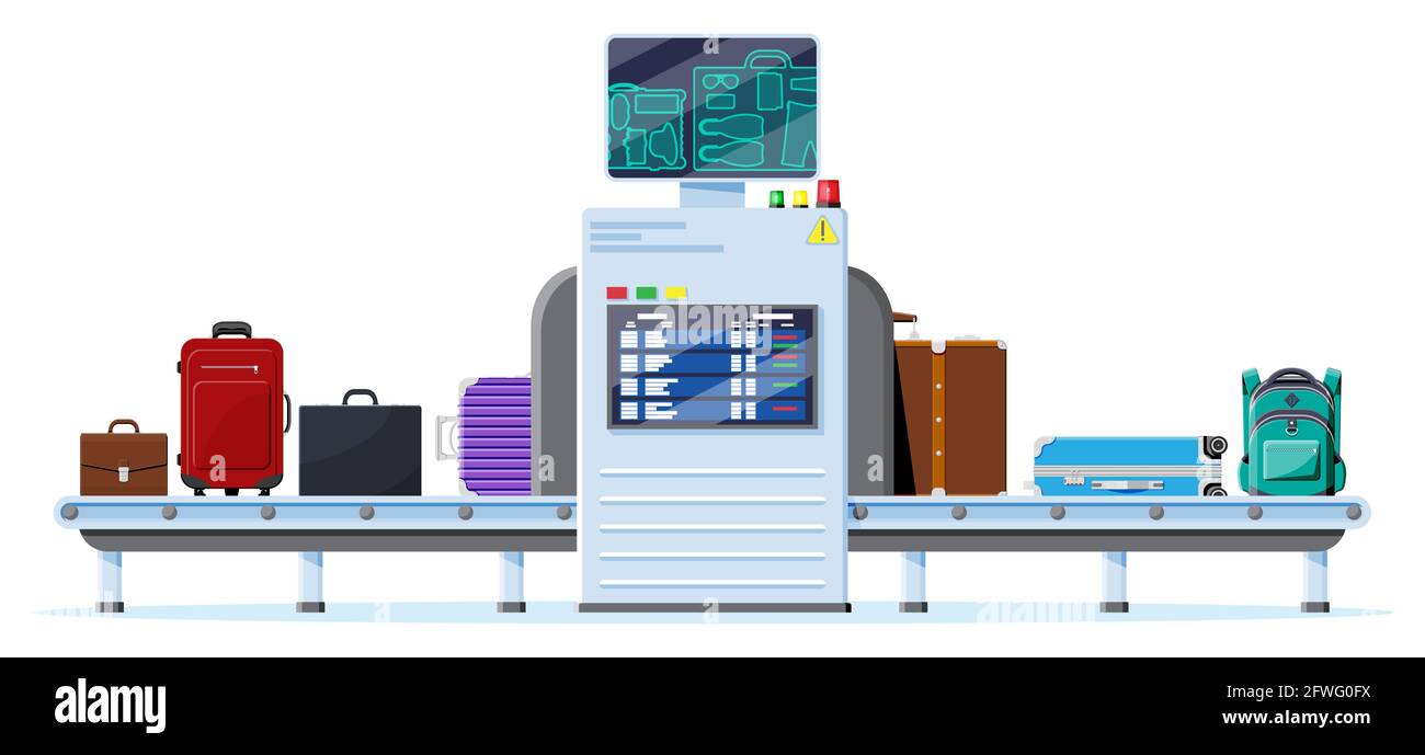 Airport Security Scanner. Conveyor With Luggage Stock Vector Image ...