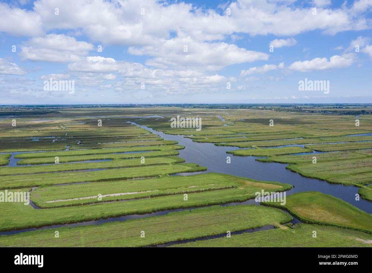 Aerial view of over Historic dutch Waterland landscape in may, the ...