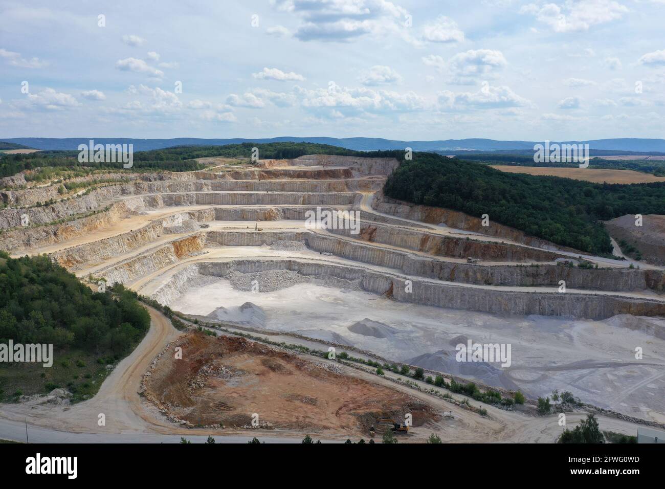 Drone aerial view of biggest Czech limestone quarry Devil's Stairs ...