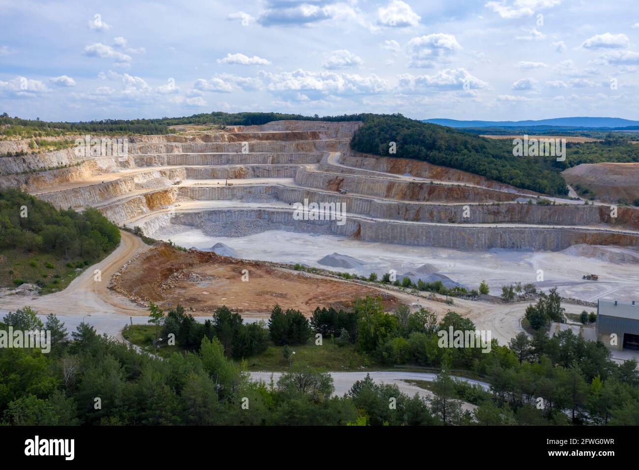 Drone aerial view of biggest Czech limestone quarry Devil's Stairs ...