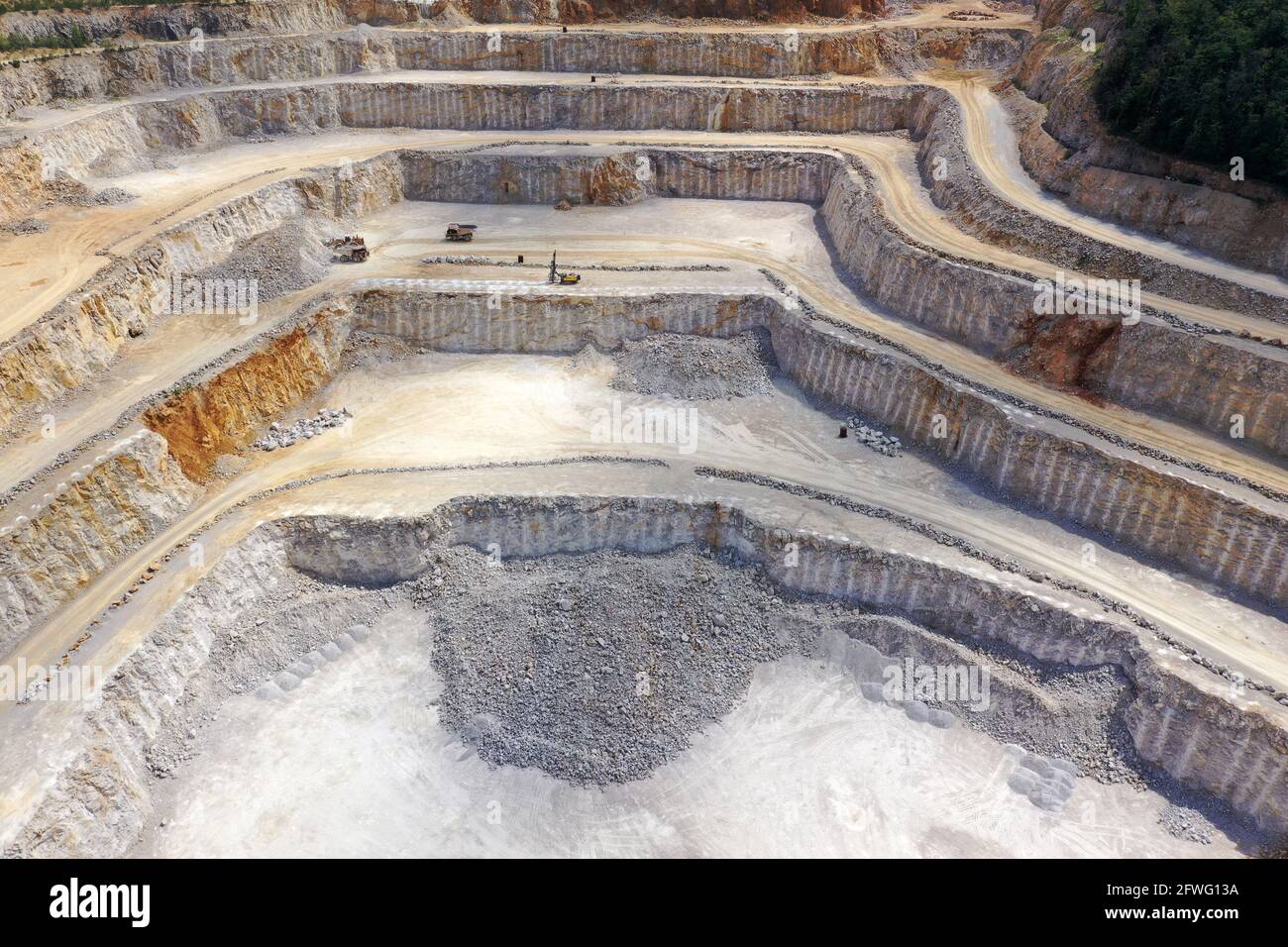Drone aerial view of biggest Czech limestone quarry Devil's Stairs ...