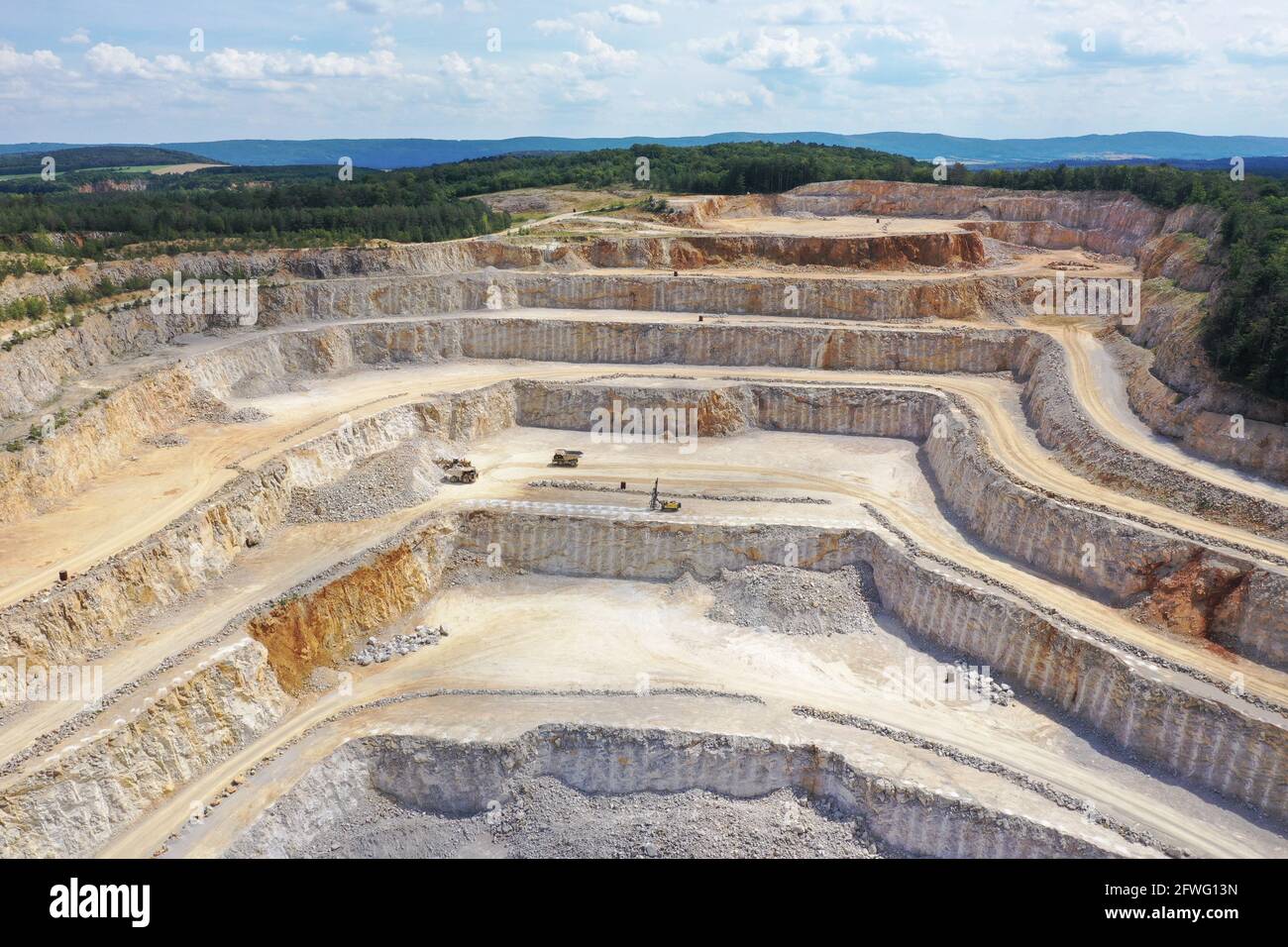 Drone aerial view of biggest Czech limestone quarry Devil's Stairs ...