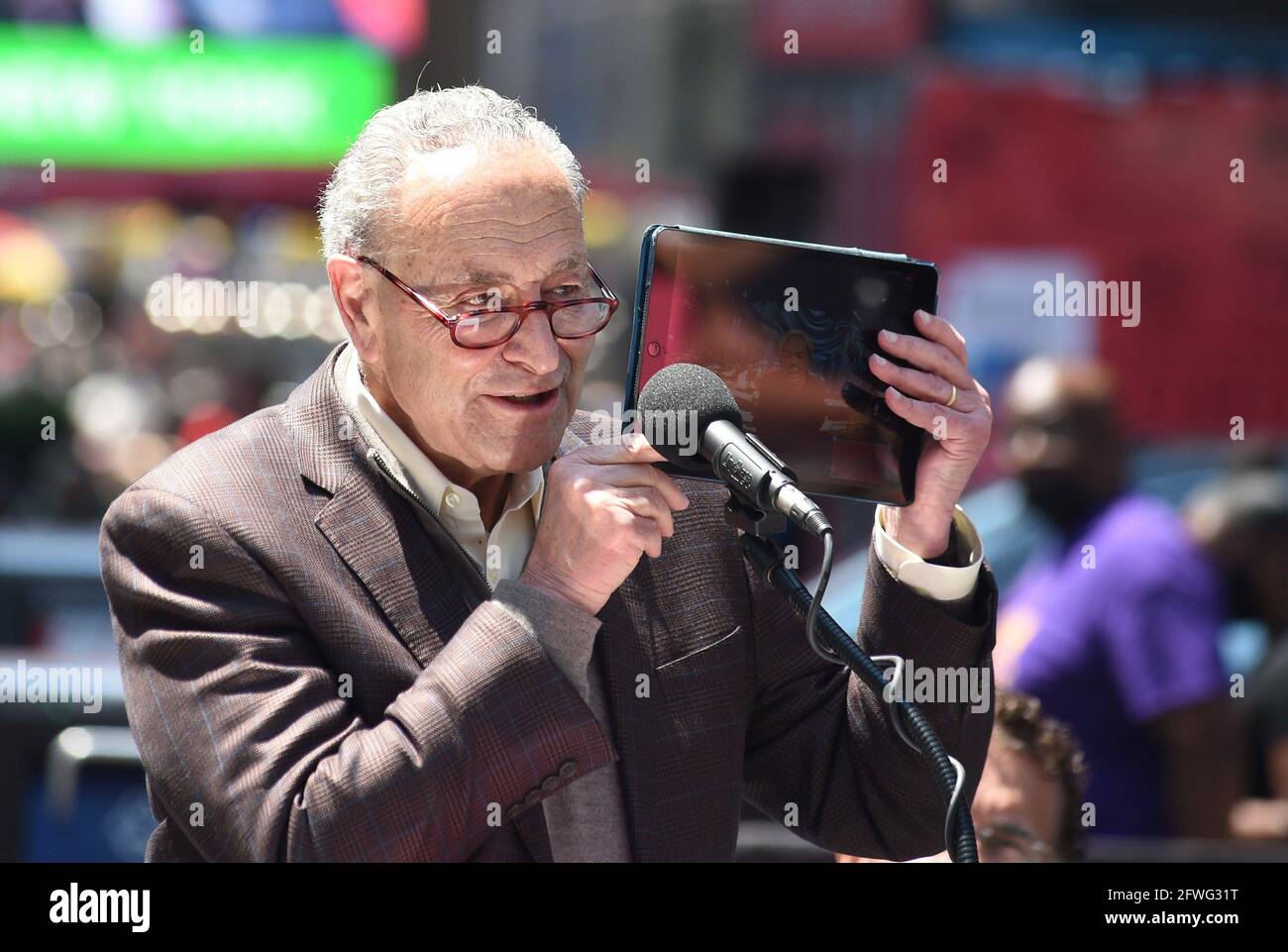 New York, NY, USA. 21st May, 2021. Chuck Schumer at the press ...