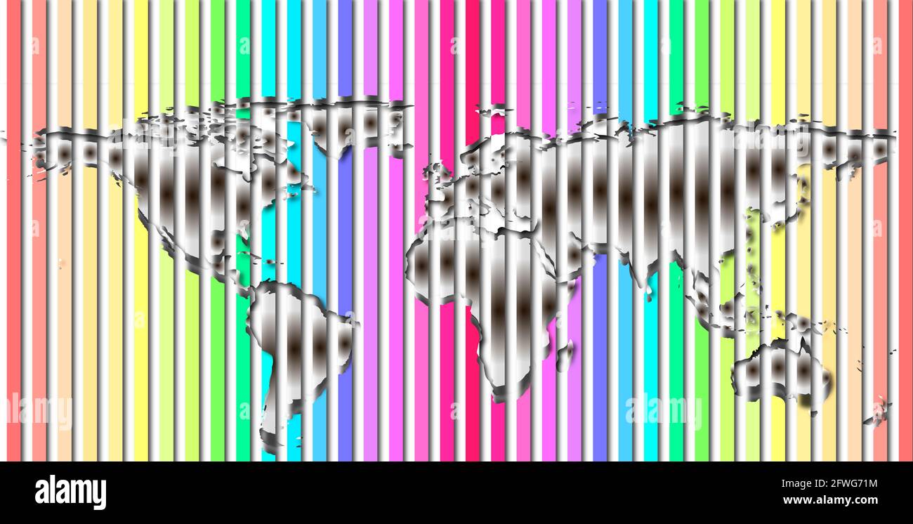 Colorful striped rainbow world map with shadows, elements of this image ...