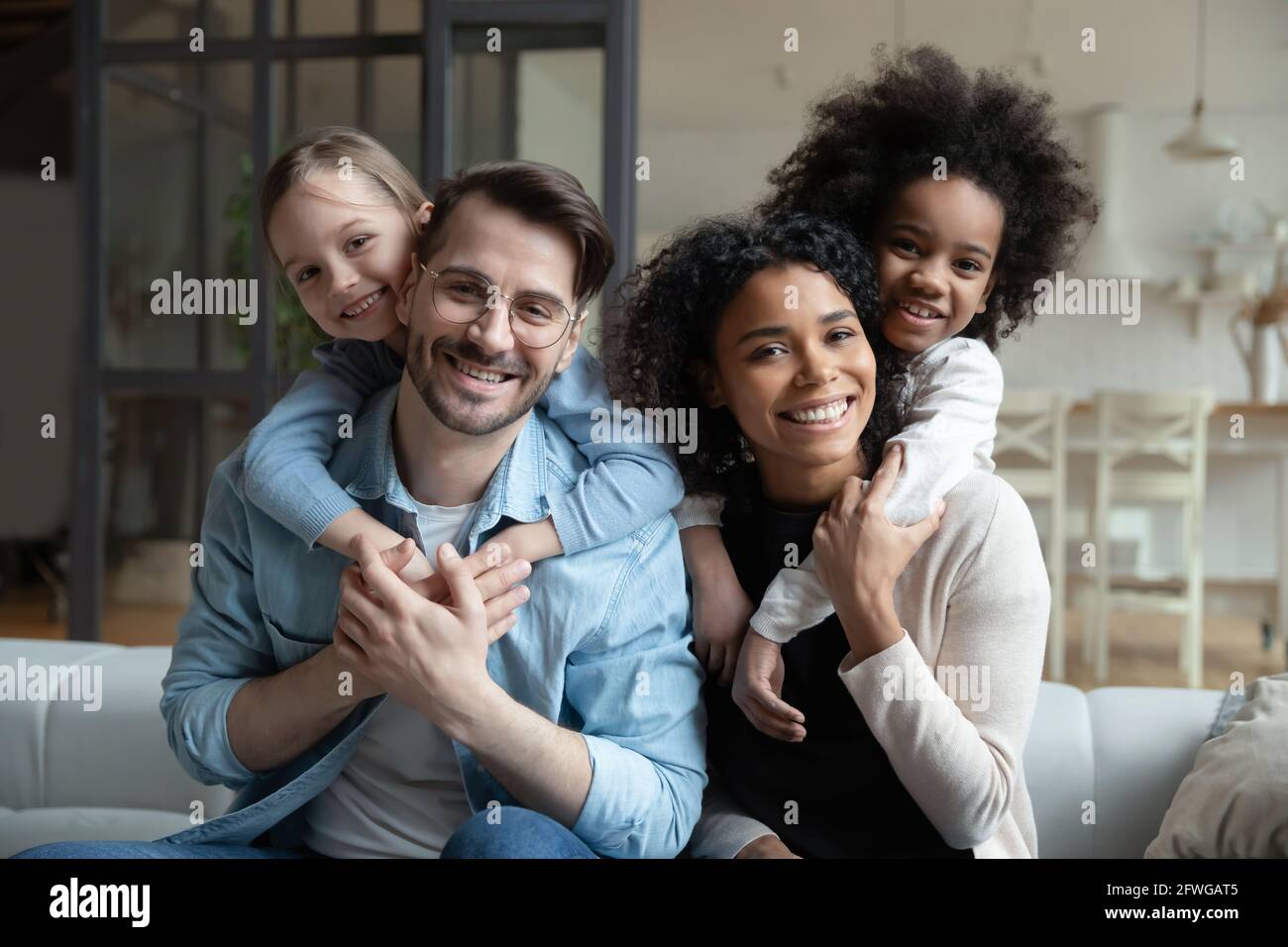 Portrait of happy multiethnic family with diverse kids Stock Photo - Alamy