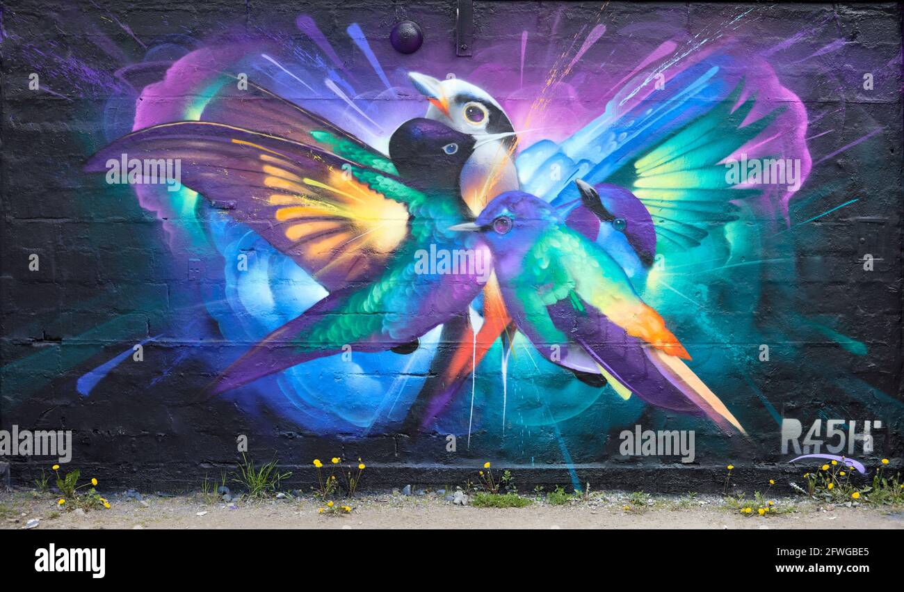 A piece of colorful street art in the Street Art museum in Stockholm ...