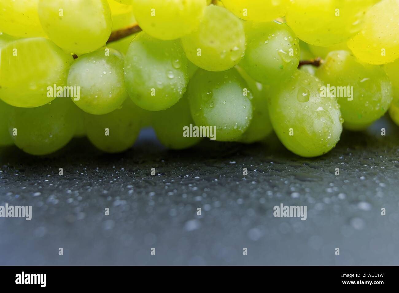 Closeup view of grapes lying on a dark slate desk. Horizontally Stock Photo - Alamy