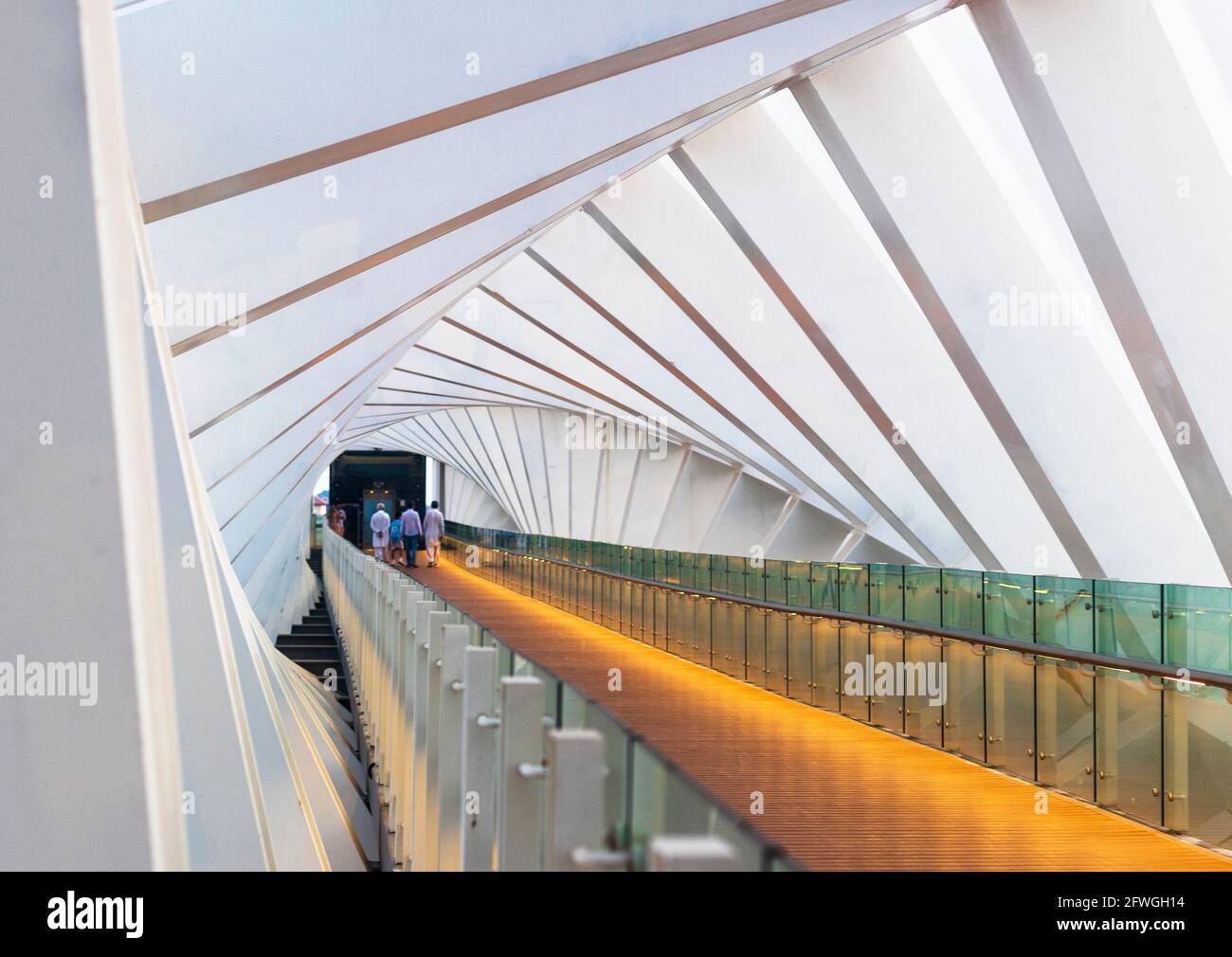 Dubai, UAE - 05.21.2021 Inside of a pedestrian bridge known as a ...