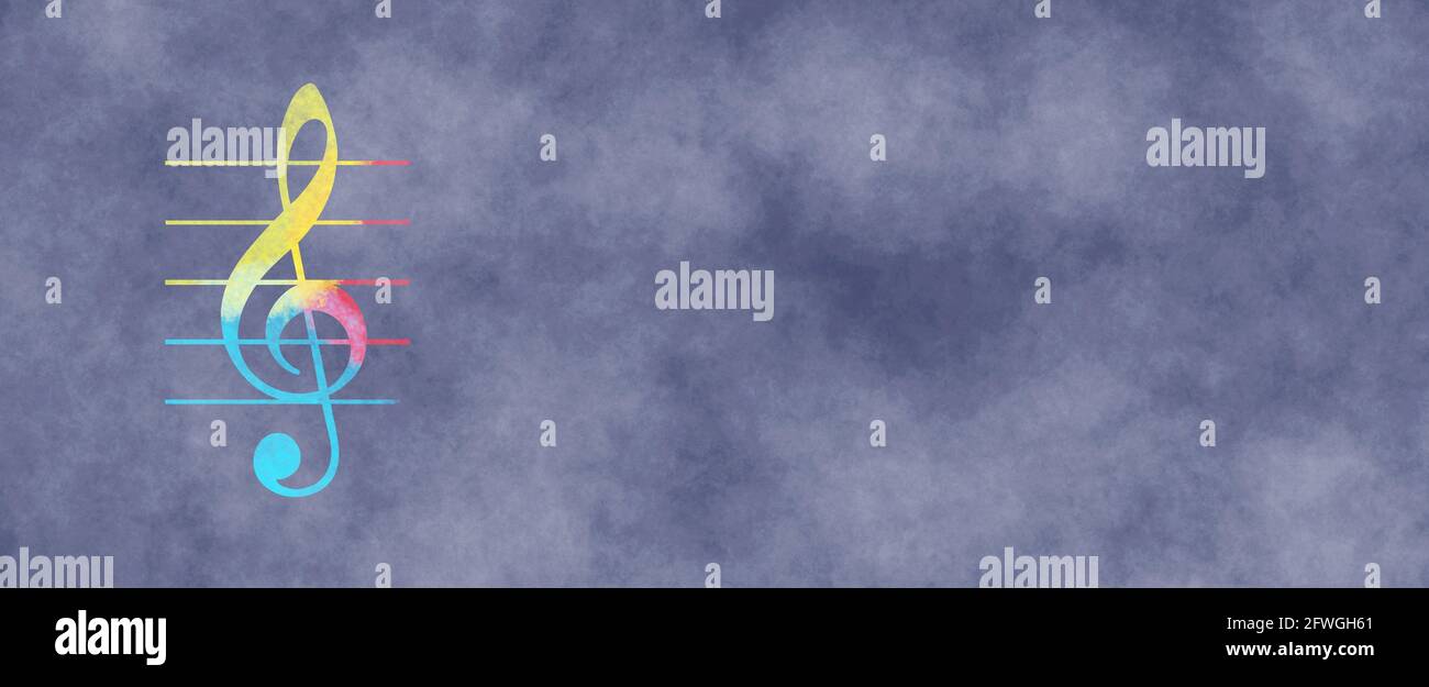 Treble clef blue and red background of watercolor clouds texture ...