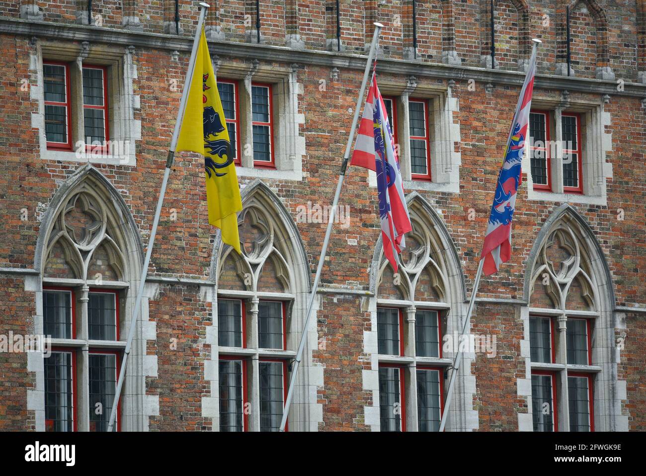 Scenic view of a typical Gothic style building brick facade with ...