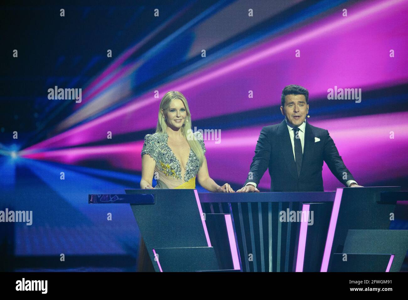 Rotterdam, Netherlands. 18th May, 2021. Presenters Chantal Janzen and ...