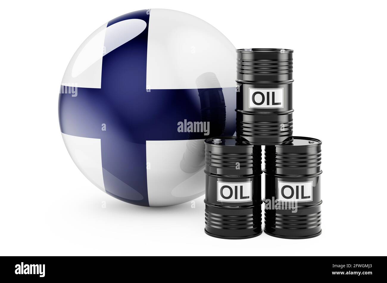 Oil barrels with Finnish flag. Oil production or trade in Finland ...
