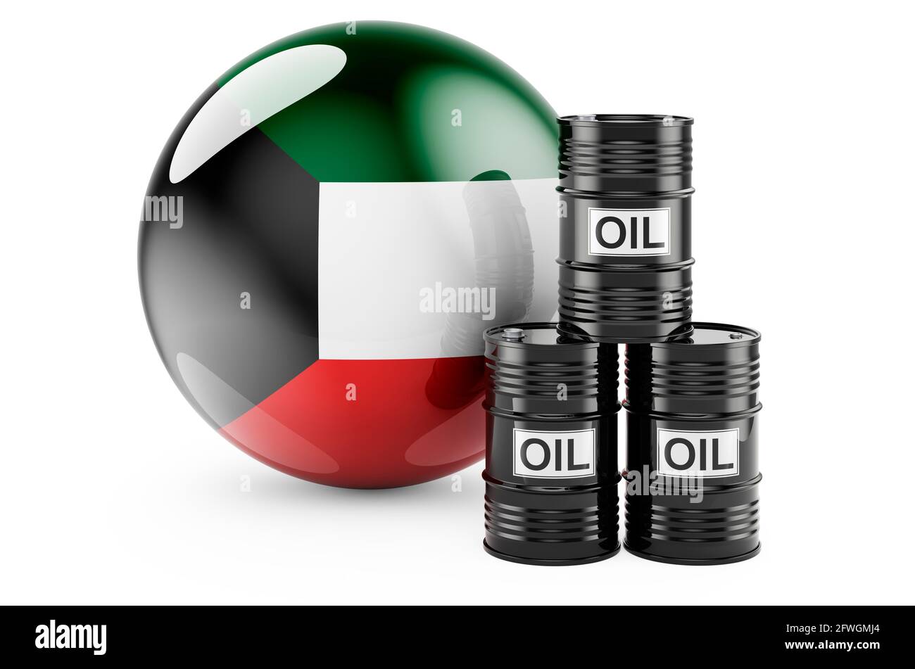 Oil barrels with Kuwaiti flag. Oil production or trade in Kuwait ...