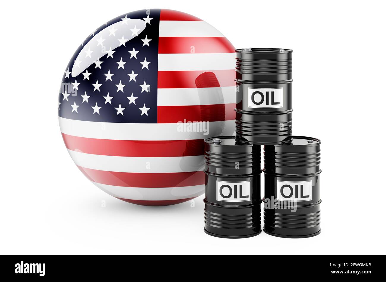 Oil barrels with The United States flag. Oil production or trade in the ...