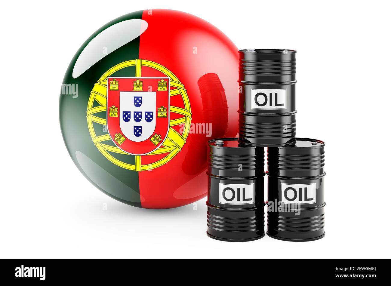 Oil barrels with Portuguese flag. Oil production or trade in Portugal ...