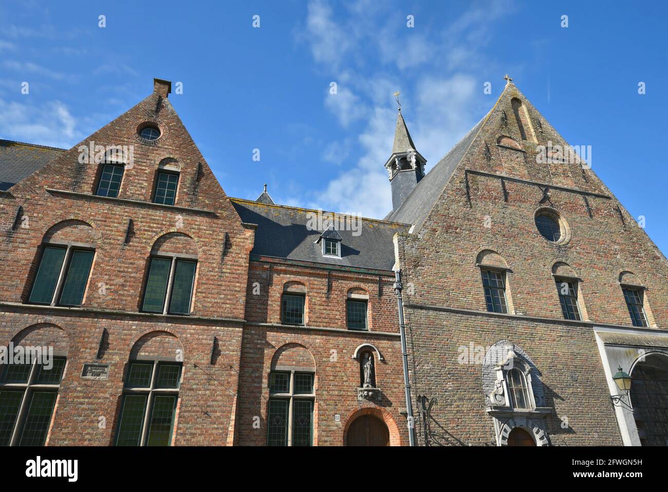Scenic view of typical Gothic style buildings with a brick facade in ...