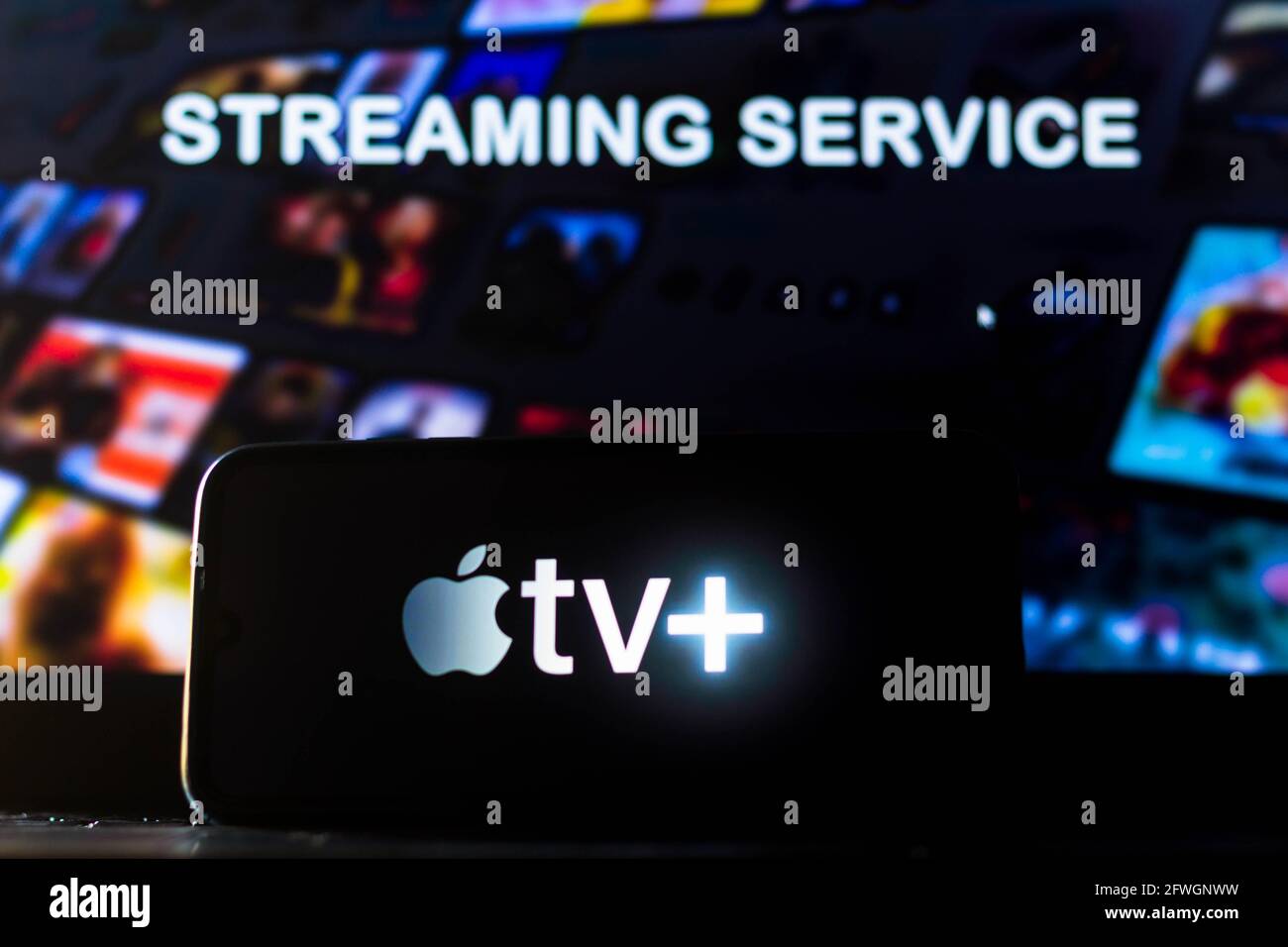 In this photo illustration the Apple TV+ (Plus) logo seen displayed on ...