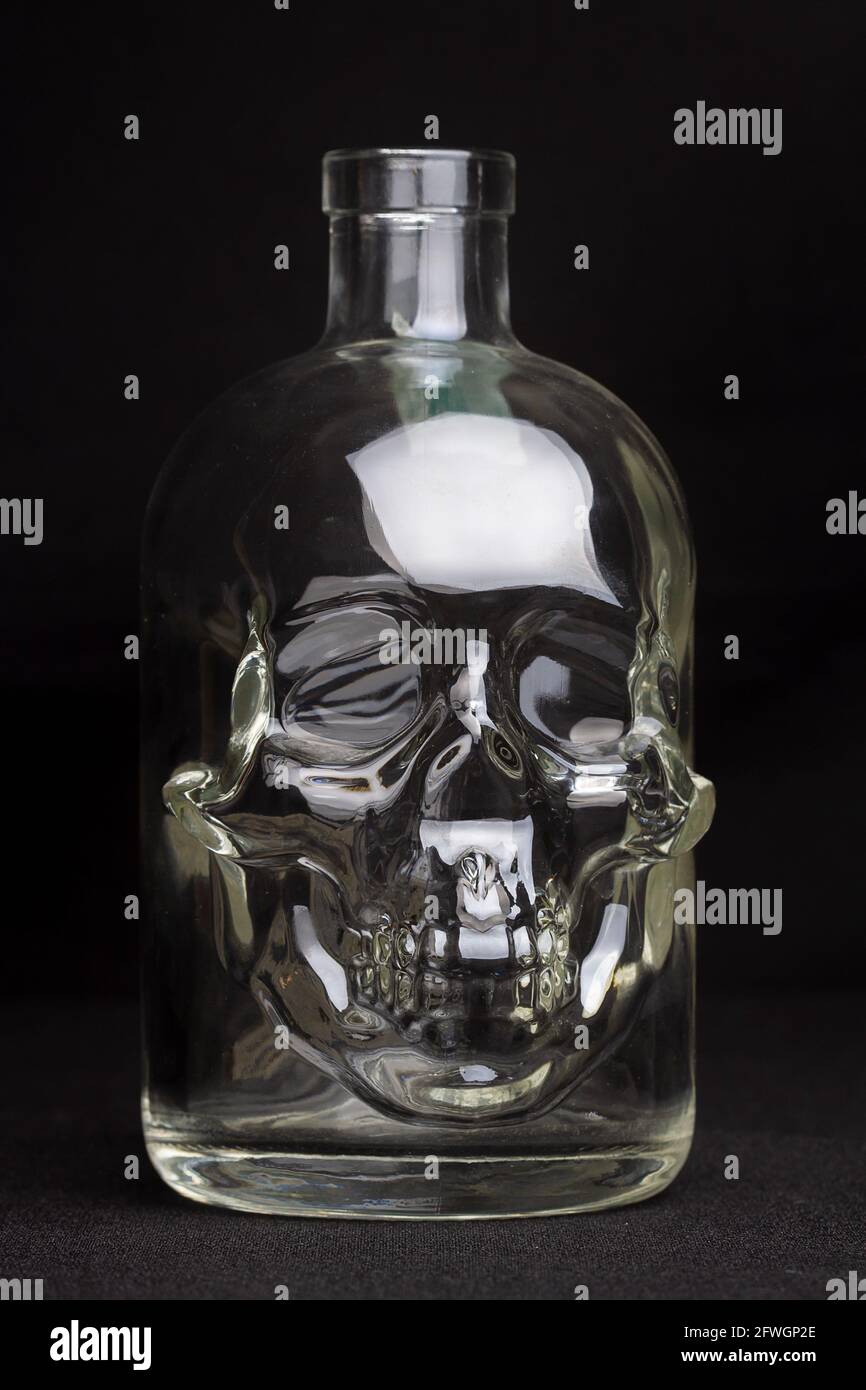 Crystal clear of head skull on black background Stock Photo - Alamy