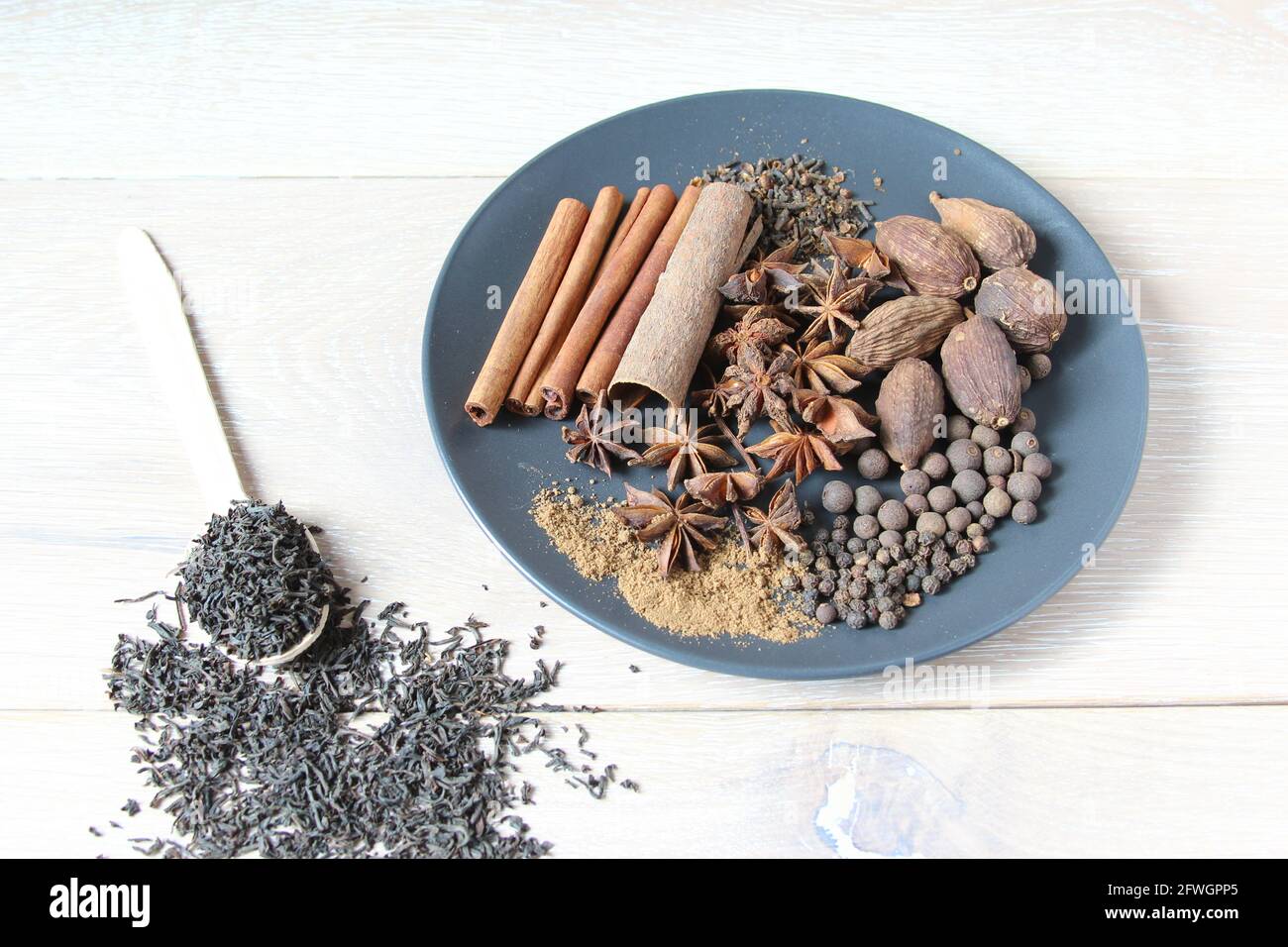 Spices for Indian masala tea. Ingredients for traditional Indian drink ...
