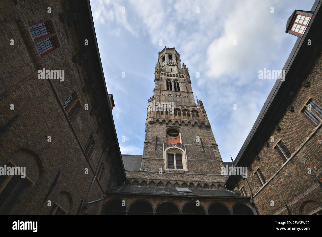Scenic exterior view of Belfort van Brugge the medieval bell tower and ...