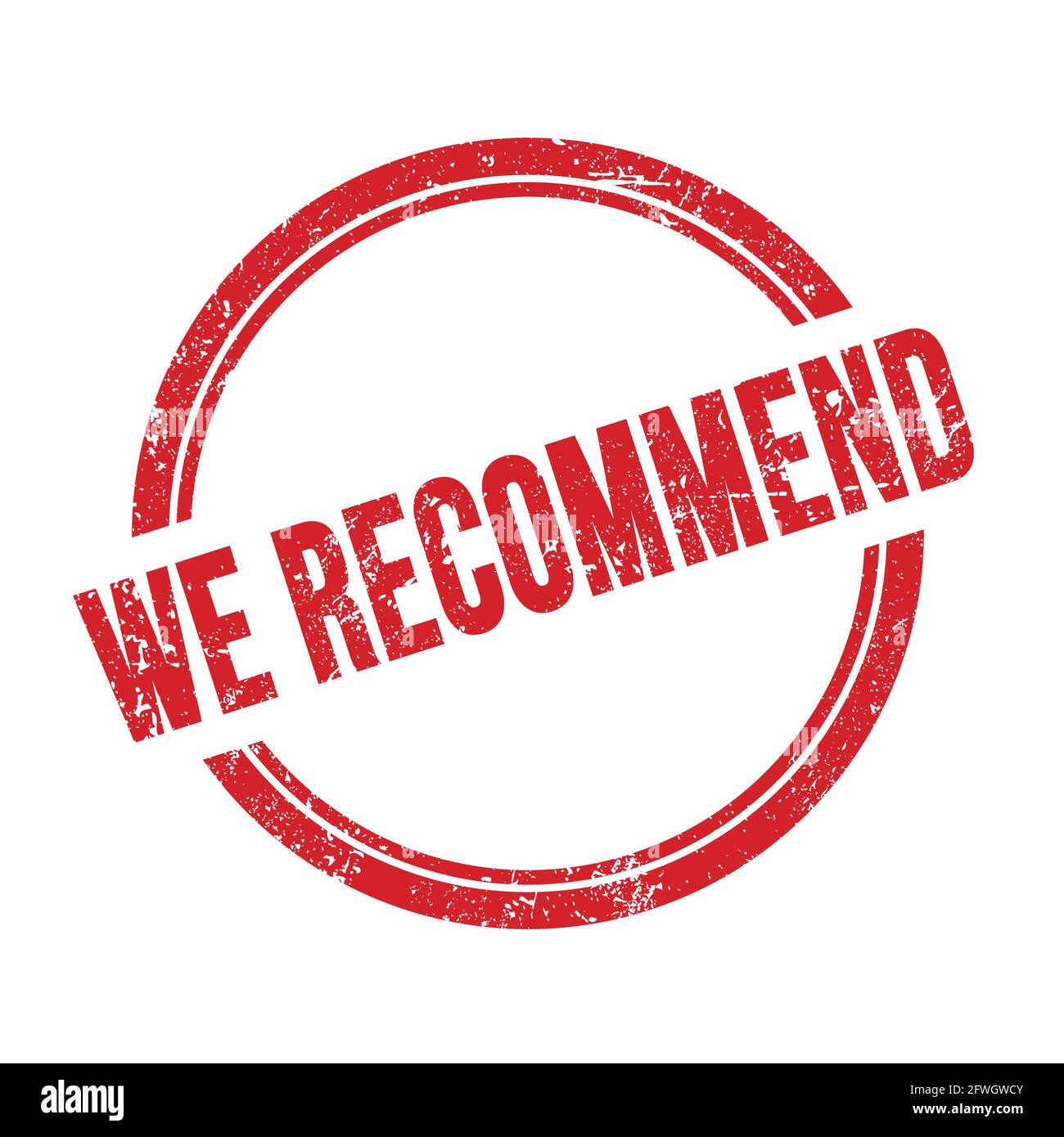 WE RECOMMEND text written on red grungy vintage round stamp Stock Photo ...