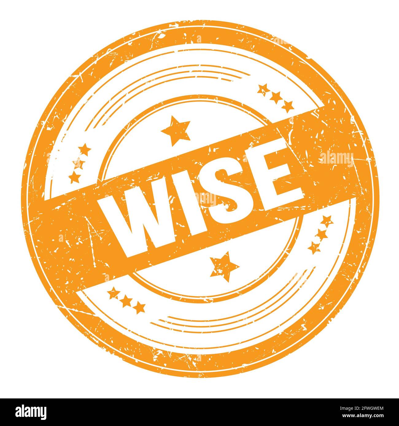 WISE text on orange round grungy texture stamp Stock Photo - Alamy