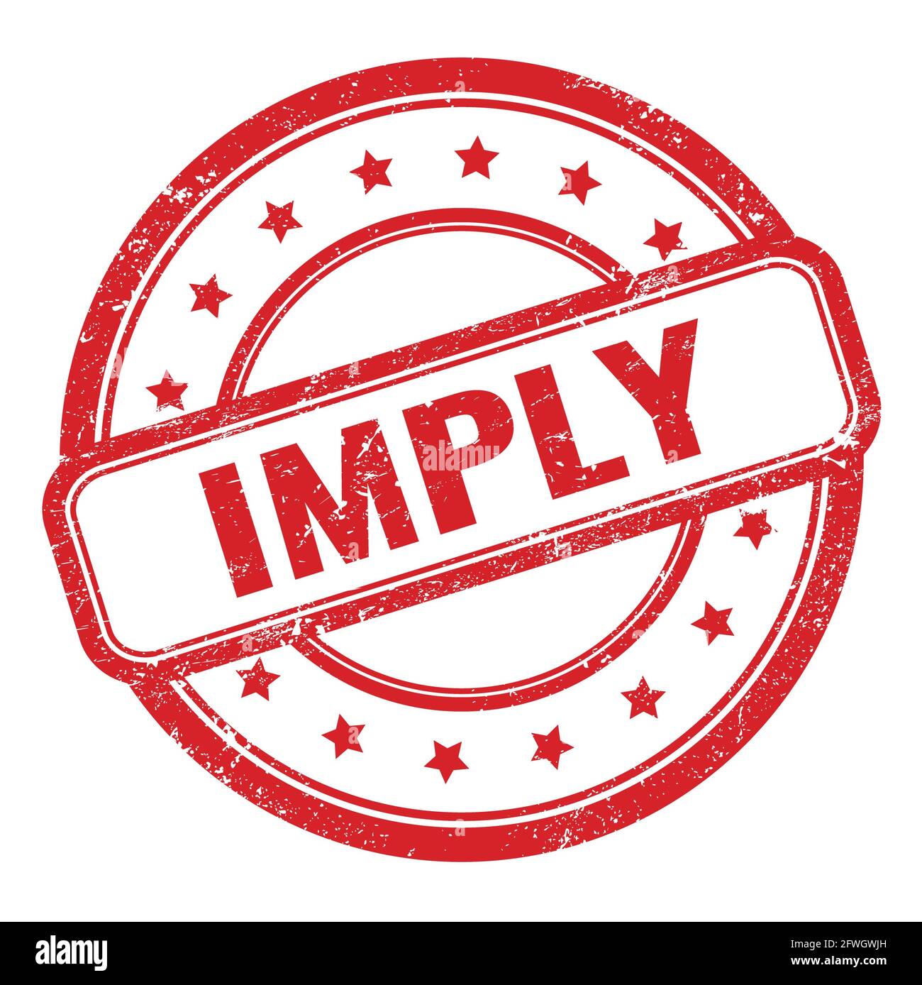 IMPLY text on red grungy vintage round rubber stamp Stock Photo - Alamy