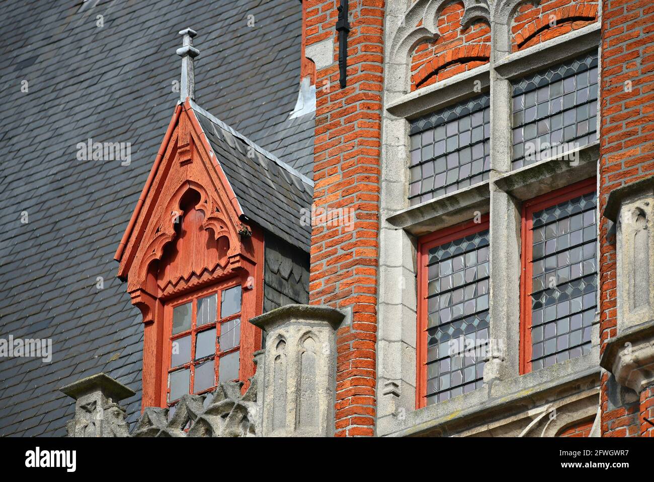 Scenic exterior view of a historic Gothic style building with a brick ...