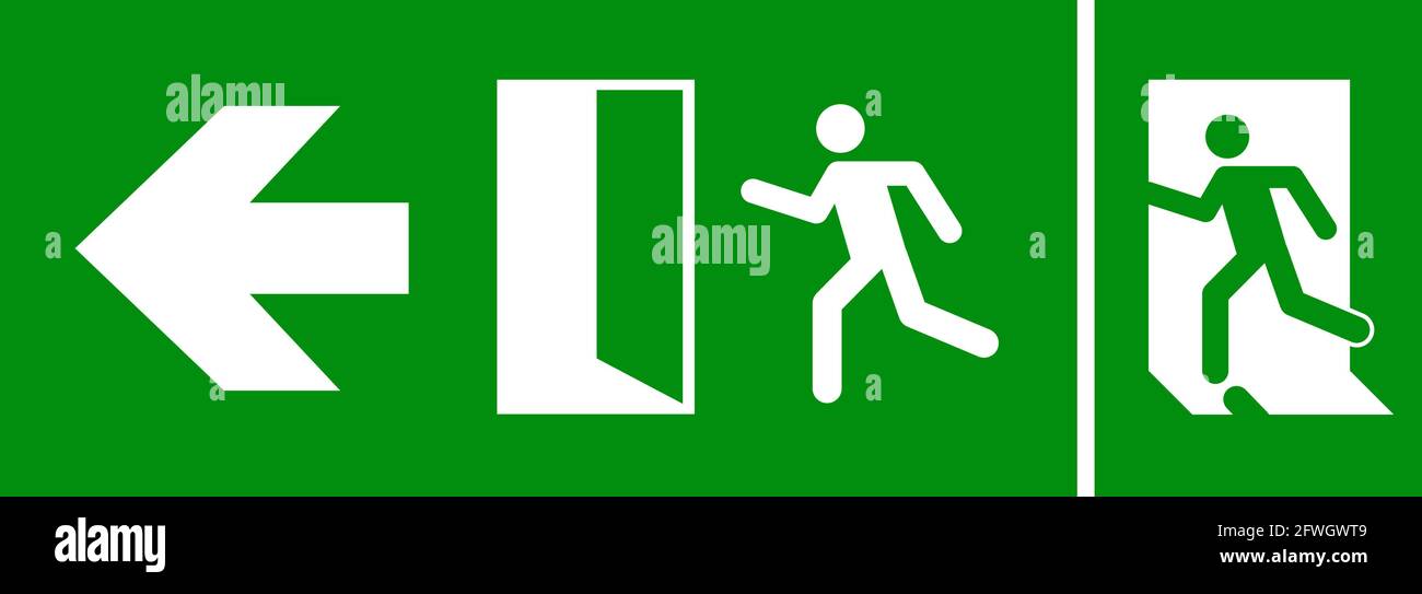 Emergency fire exit sign. Evacuation fire escape door vector sign ...