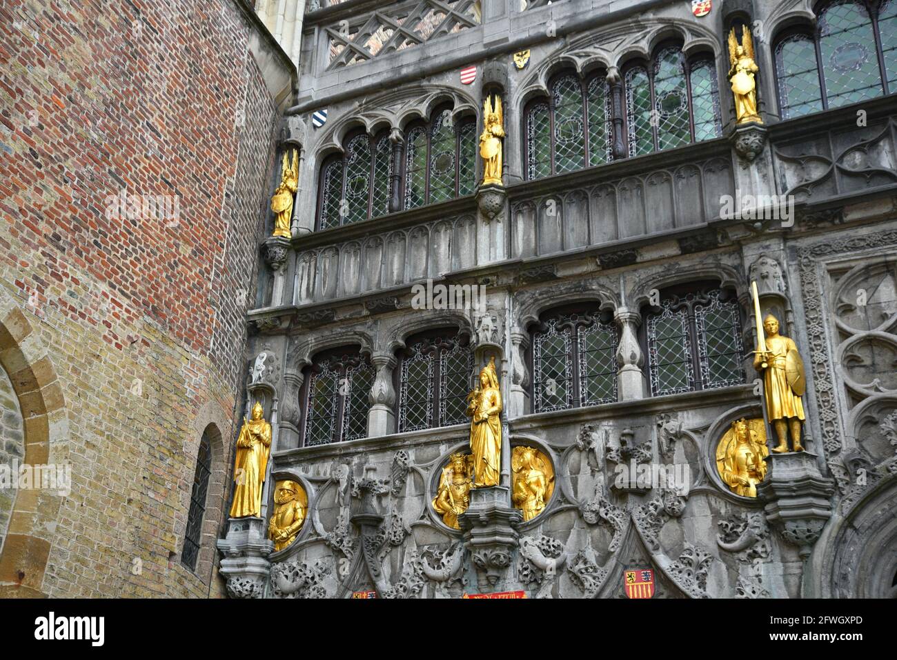 Scenic facade view of the Romanesque Gothic style Basilica of the Holy ...