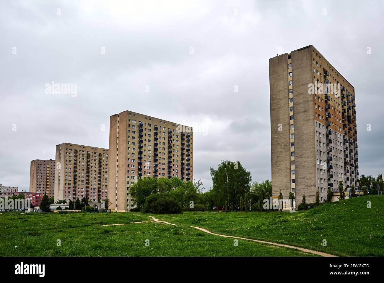 The facade with balconies of a residential high-rise buildings in ...