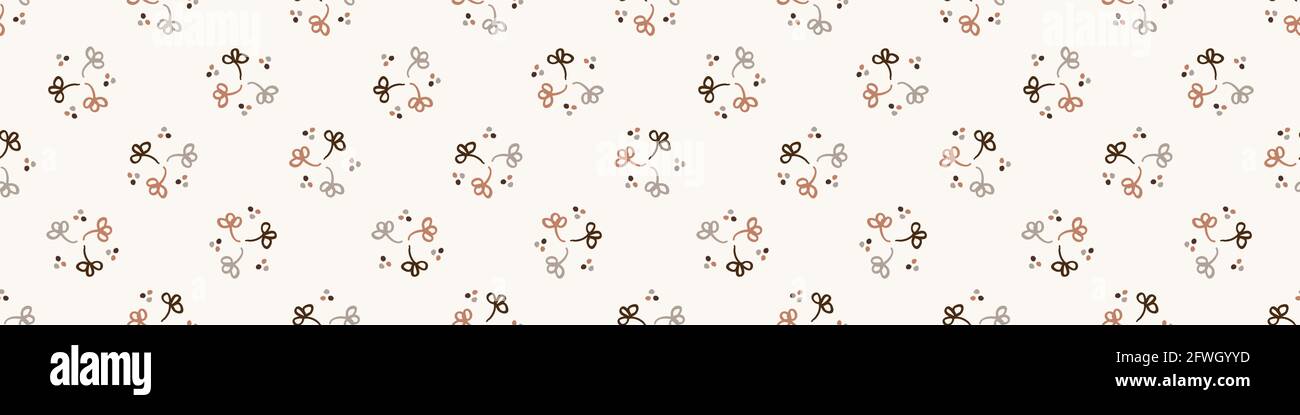 Seamless minimalist doodle flower border pattern. Calm earthy color ...