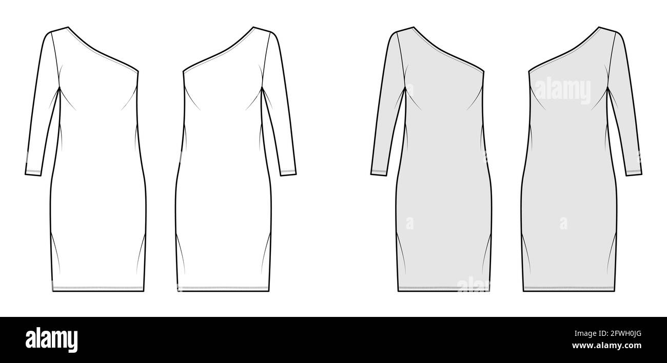Dress one shoulder technical fashion illustration with long sleeve ...