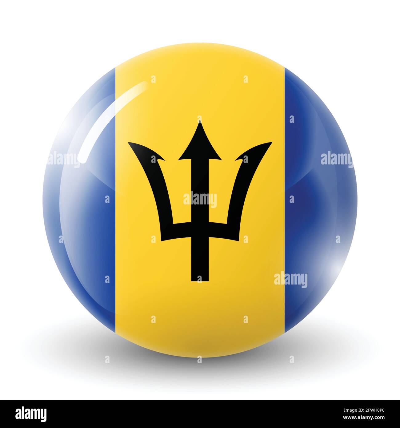 Glass light ball with flag of Barbados. Round sphere, template icon ...