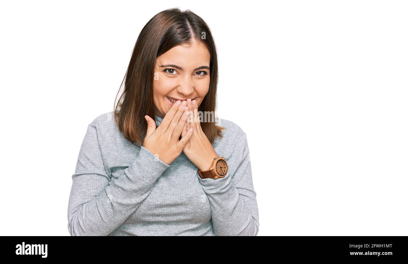 Young beautiful woman wearing casual turtleneck sweater laughing and ...