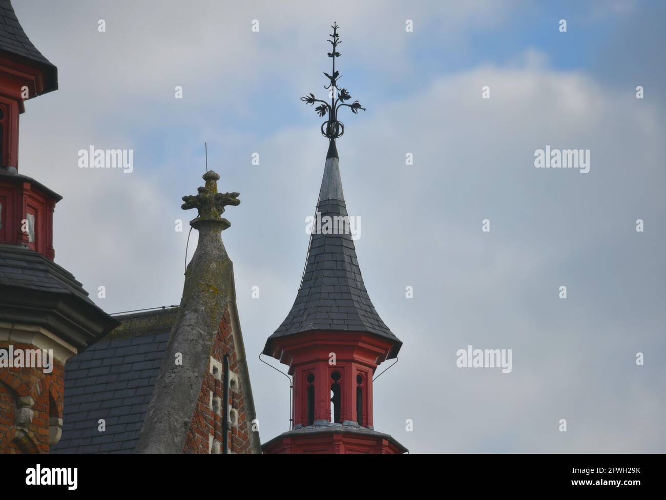 Old Gothic style rooftop architectural details in the historic center ...