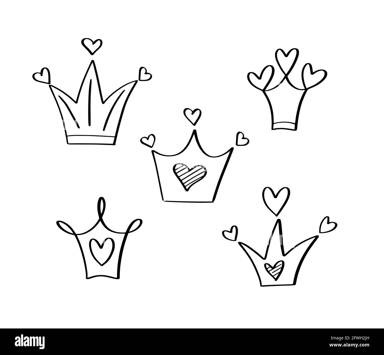 Hand-drawn hearts crown vector icon doodle style Stock Vector Image ...