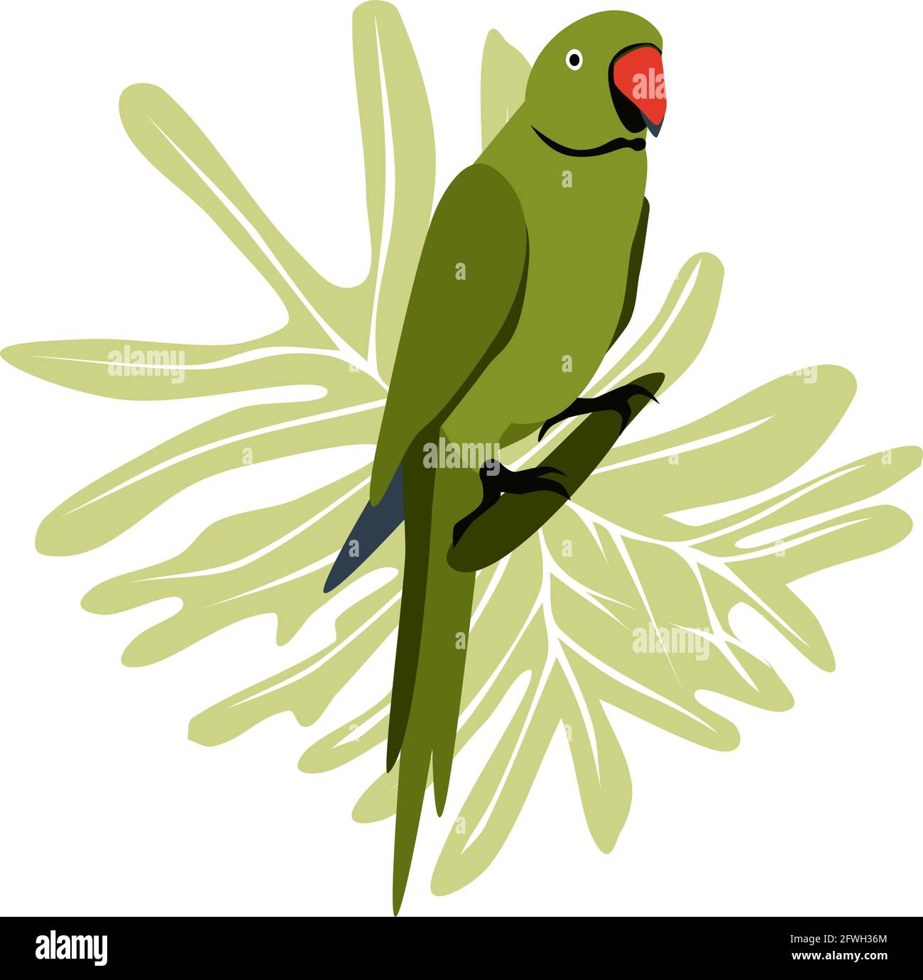 Tropical hand drawn colorful parrott with leaf background. Necklace ...