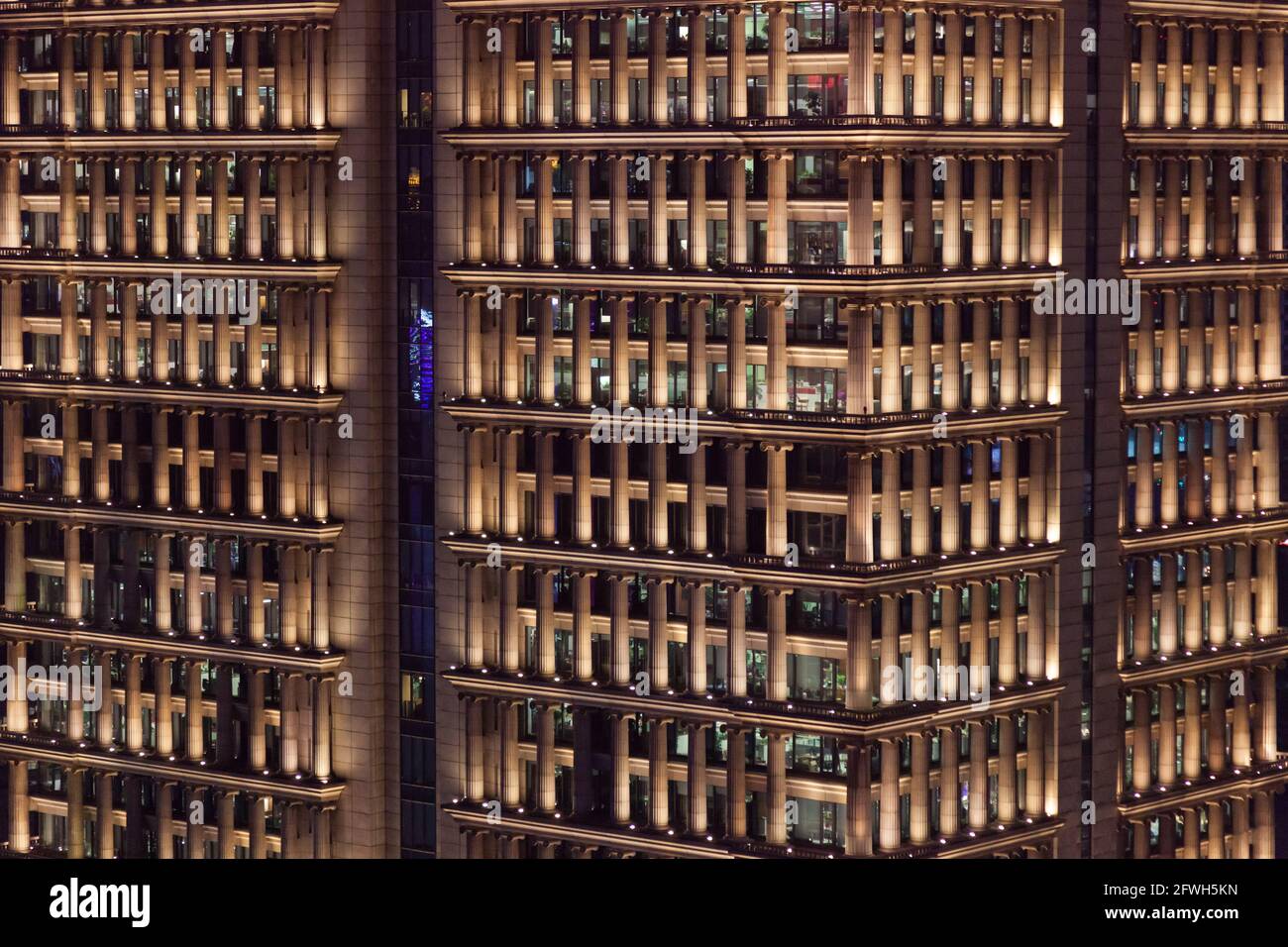 Detailed view of the illuminated columns of the China Ping'An Finance ...