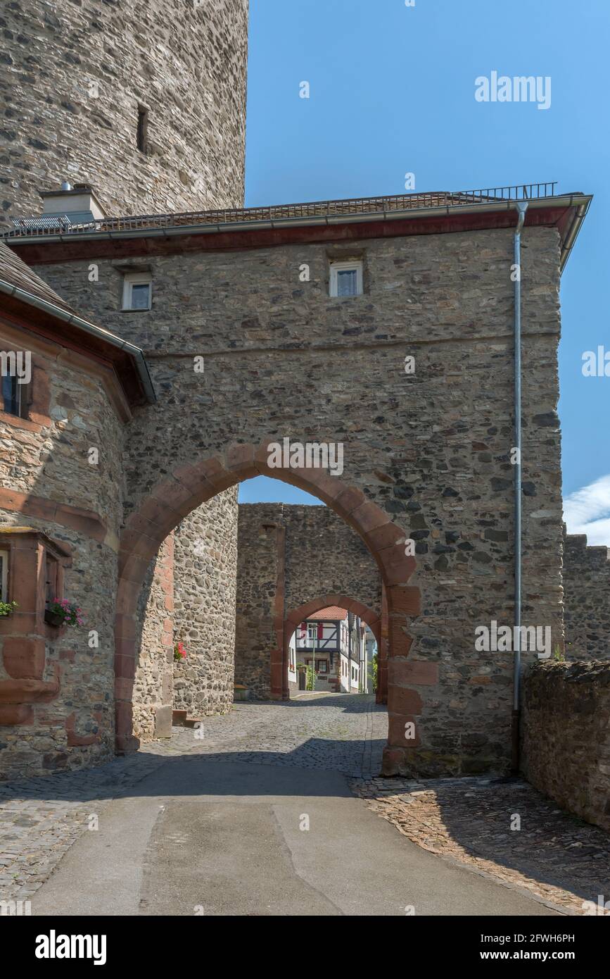 Brick wall with archway of the Friedberg castle, Hesse, Germany Stock ...