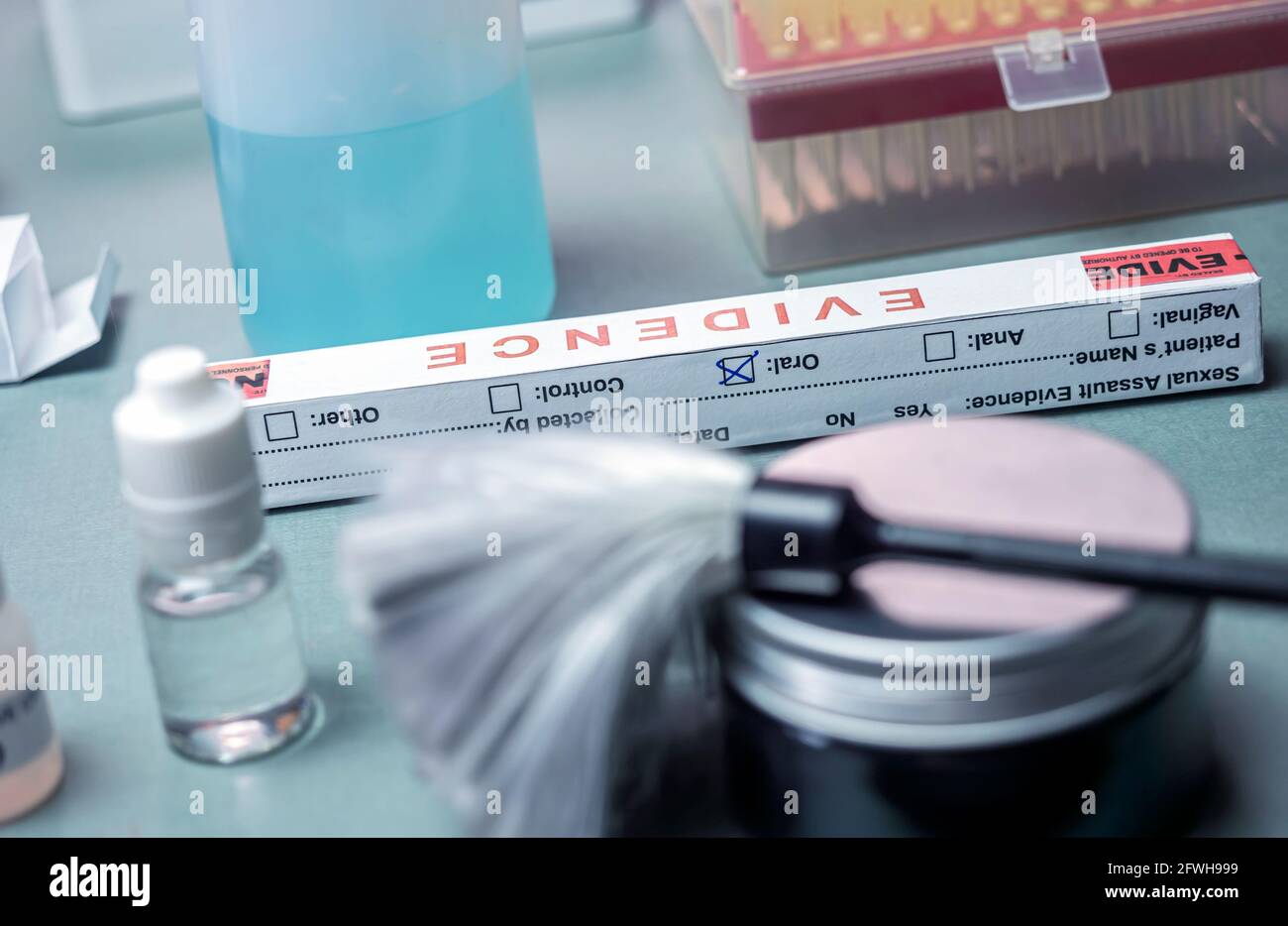 Evidence box swab with traces of blood for murder investigation in ...
