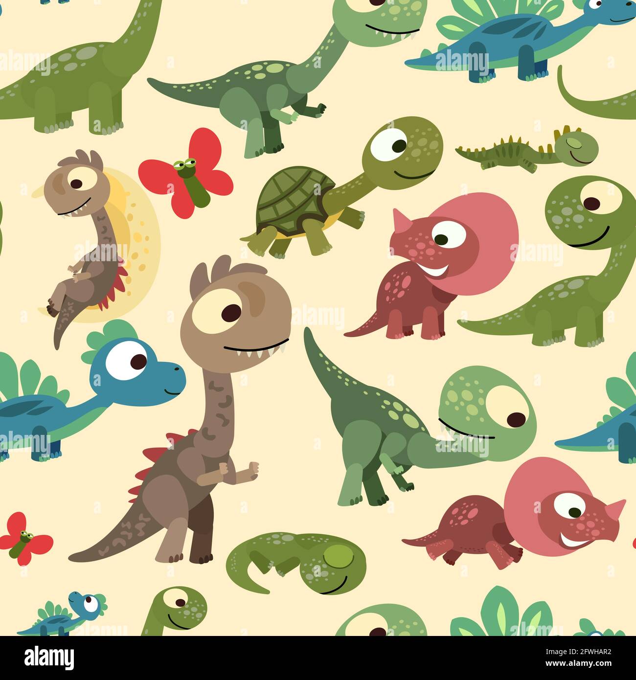 Little cubs dinosaurs. Seamless background illustration. Cheerful kind ...