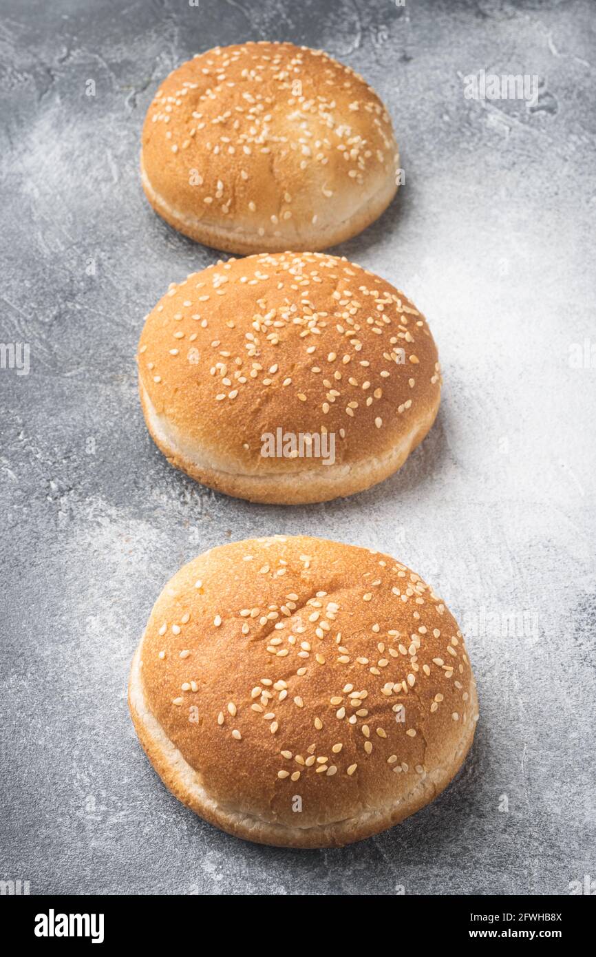 Burger round buns for making fast food sandwiches set, on gray ...