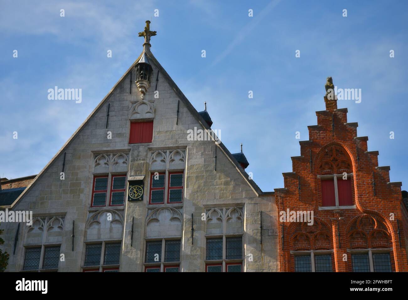 Old Gothic style church facade with a pointed rooftop in the historic ...