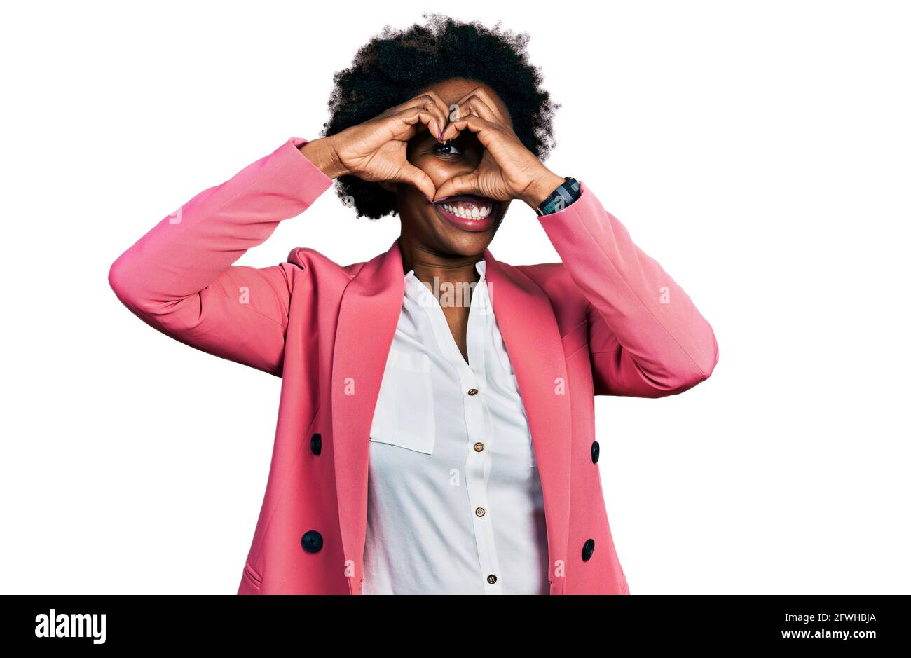 African american woman with afro hair wearing business jacket doing ...