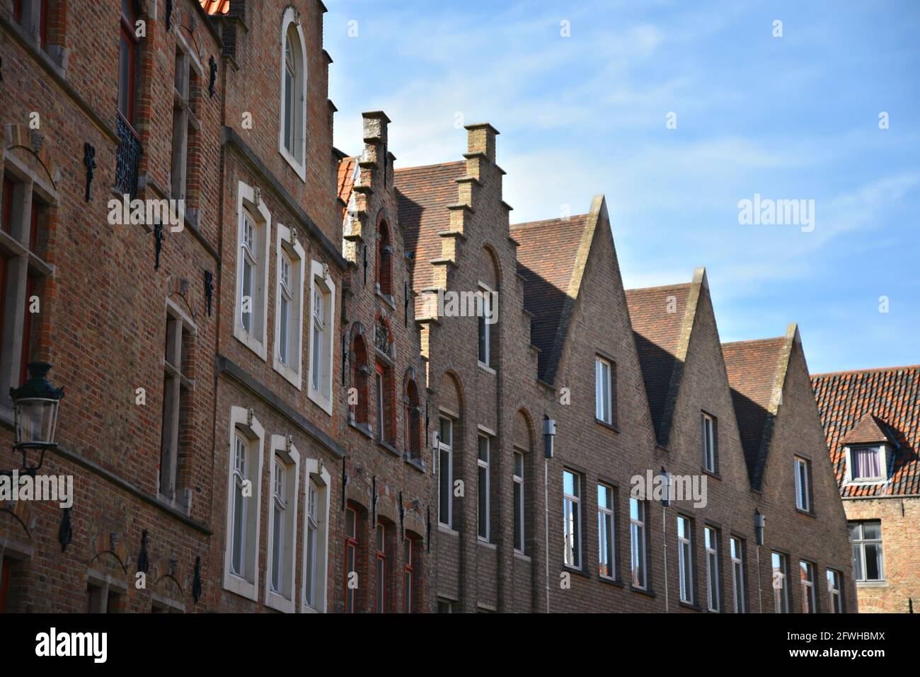 Scenic view of typical Gothic Revival style buildings with a brick ...