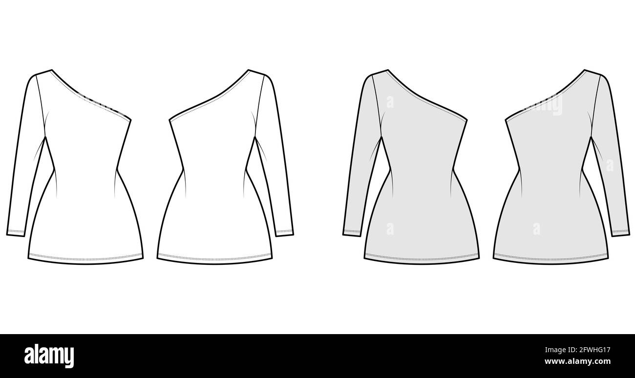 Dress one shoulder technical fashion illustration with long sleeve ...