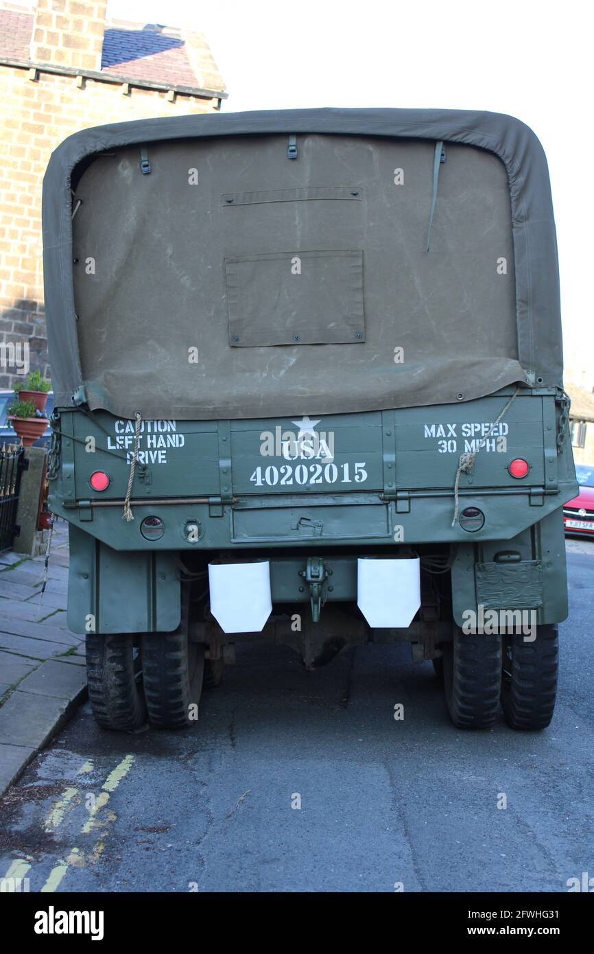 Haworth, Yorkshire, UK, 22-05-2021: GMC CCKW 2½ ton 6×6 army truck also ...